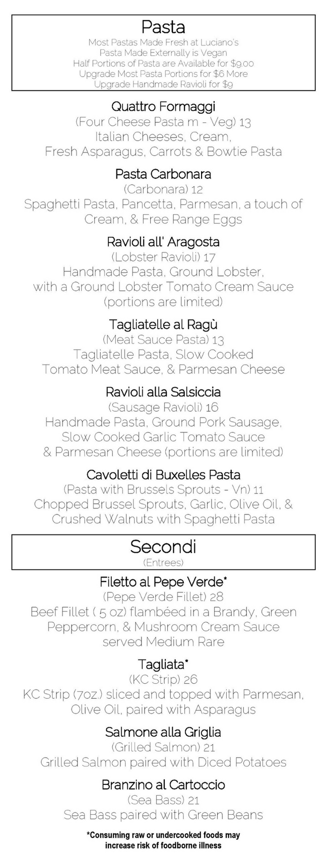 Dinner Menu - Luciano's